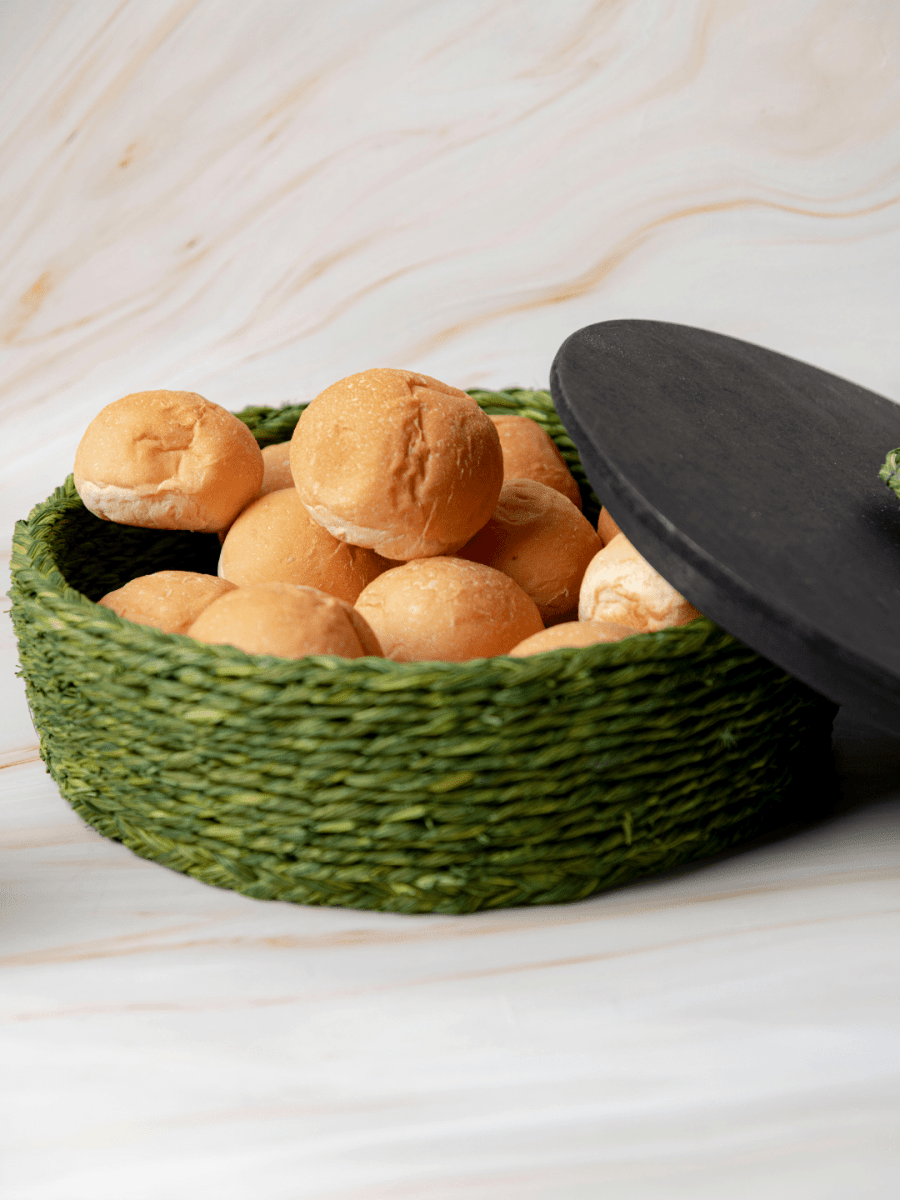 Sabai Grass Roti Box with Wooden Lid | Green | Chapati Keeper | Kadam